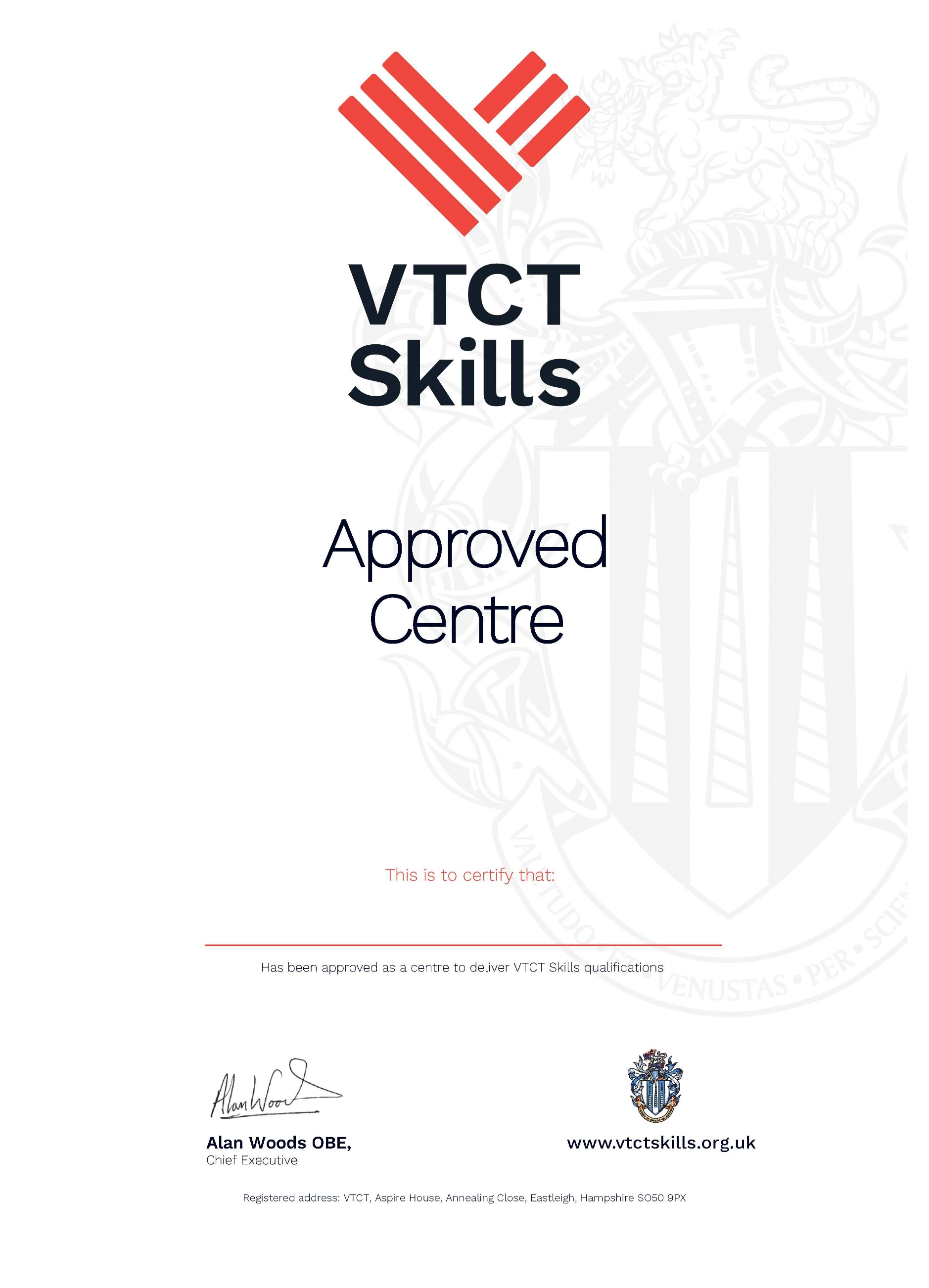 New Centre Approval Letter and Certificate